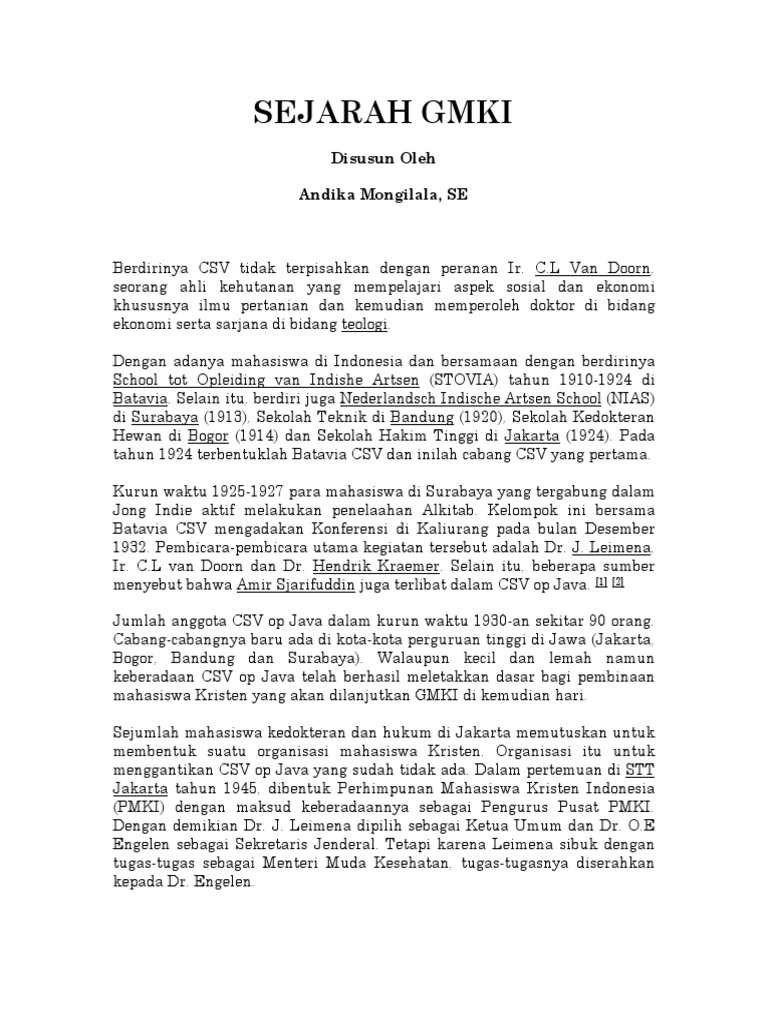 Sejarah Singkat Gmki | PDF