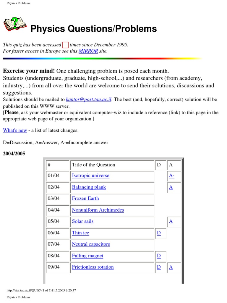 A Collection of Physics Problems and Questions from 1995-2005 for ...