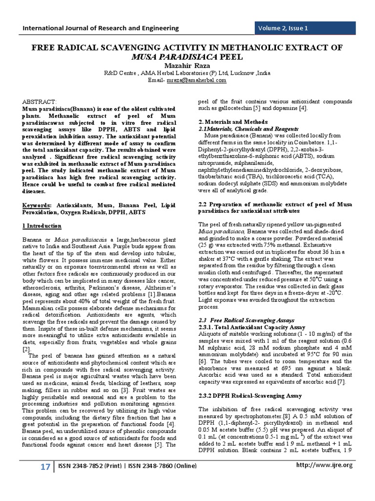 Banana IJRE | PDF | Antioxidant | Lipid Peroxidation