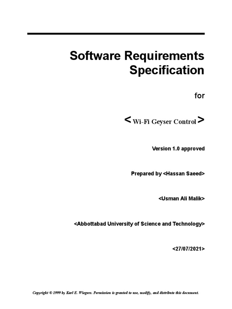 Software Requirements Specification: Wi-Fi Geyser Control | PDF | Use ...