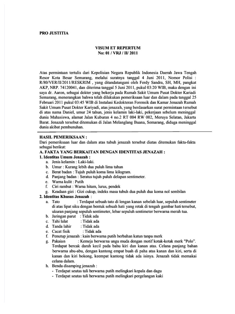 PDF Contoh Visum Et Repertum Pro Justitia DD | PDF