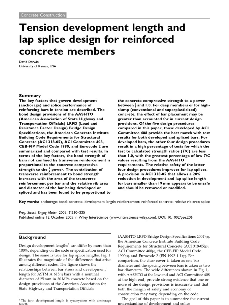 Tension Development Length and Lap Splice Design For Reinforced ...