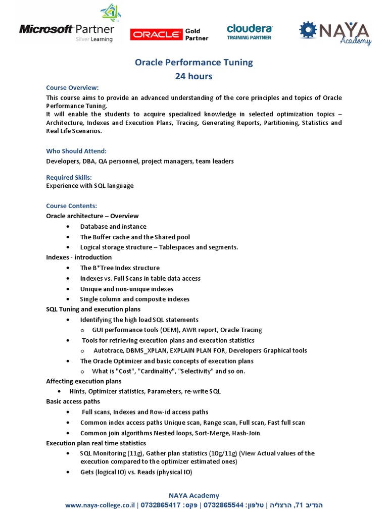 Oracle Performance Tuning 24 Hours Course Overview Pdf Database