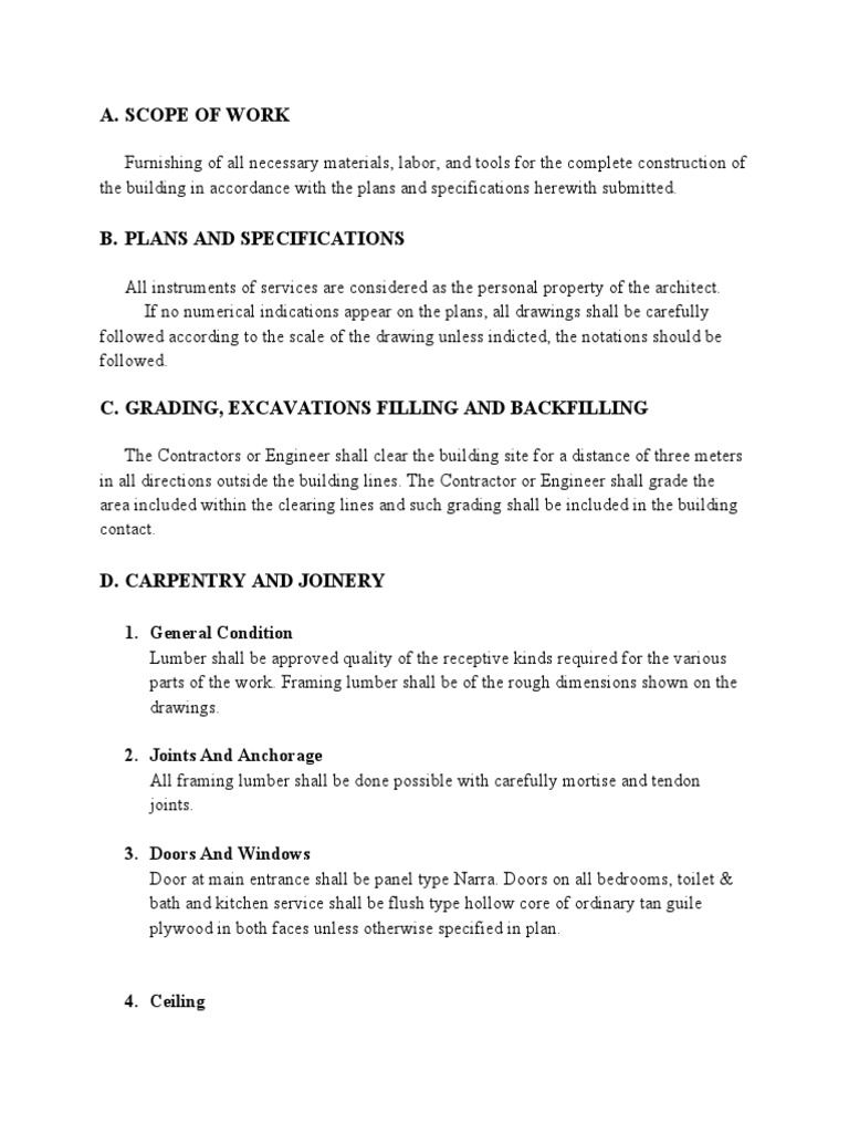 SCOPE OF WORK Specification Oti | PDF | Framing (Construction) | Materials