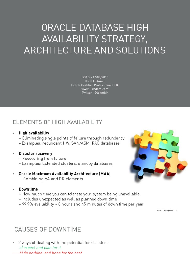 Oracle Database High Availability Strategy Architecture And Solutions