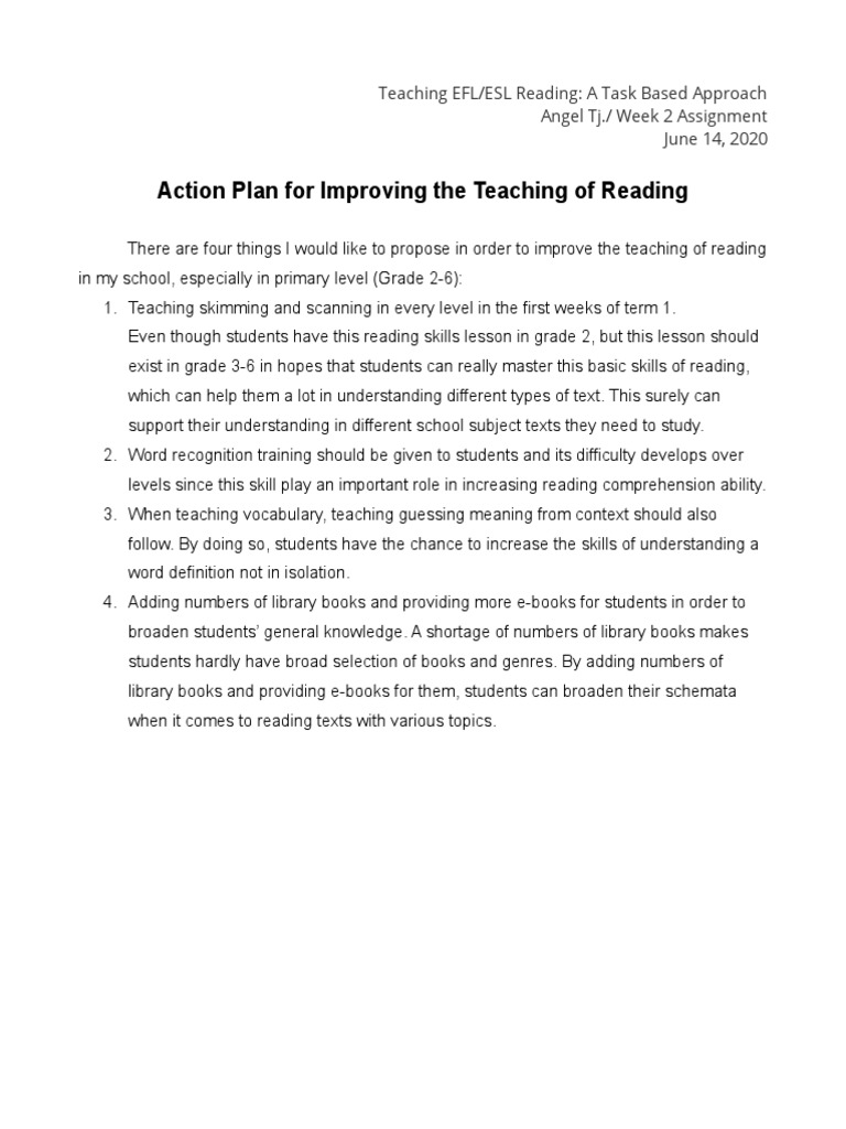 Action Plan For Improving The Teaching of Reading | PDF
