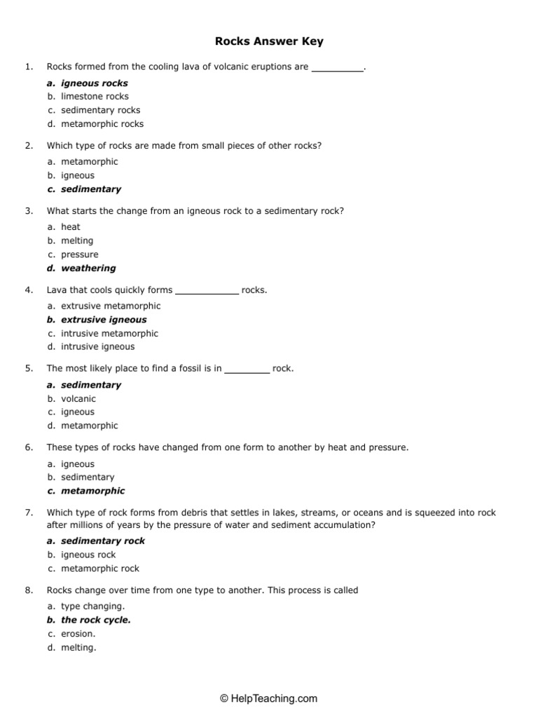 Rocks Answer Key | PDF | Rock (Geology) | Igneous Rock