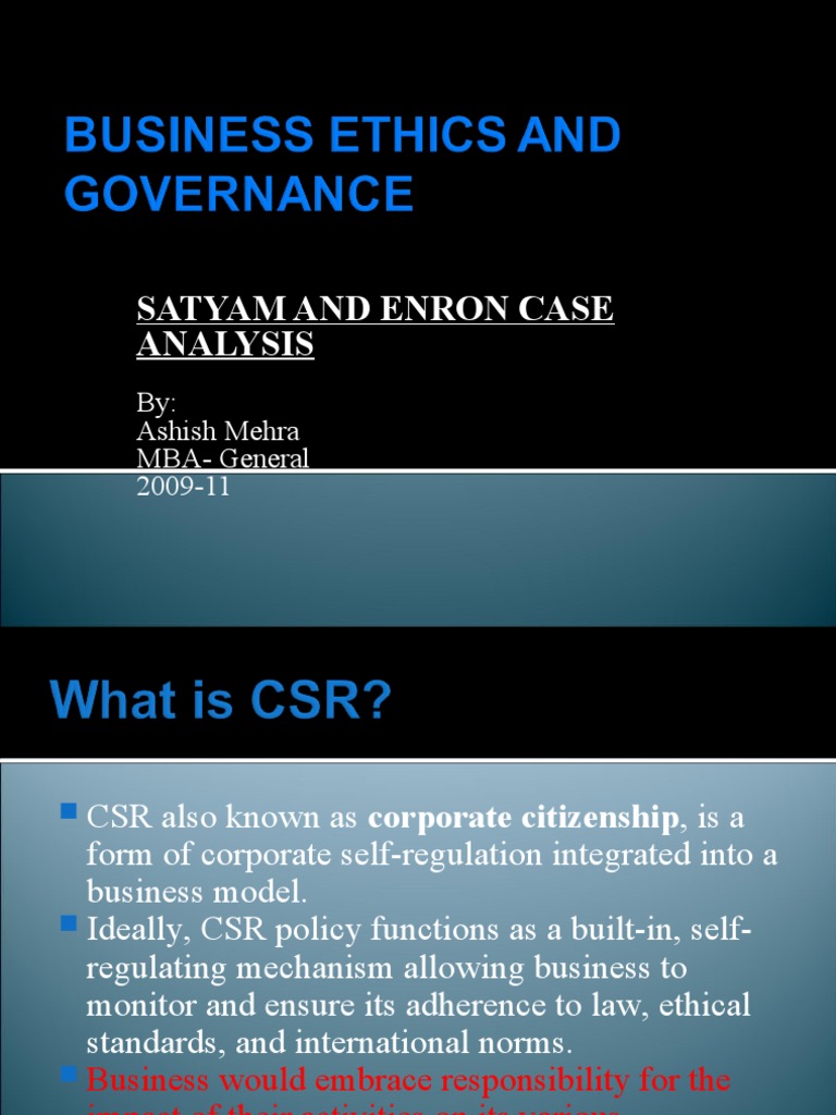 Satyam and Enron: Corporate Scandal Analysis | PDF | Corporate Social ...