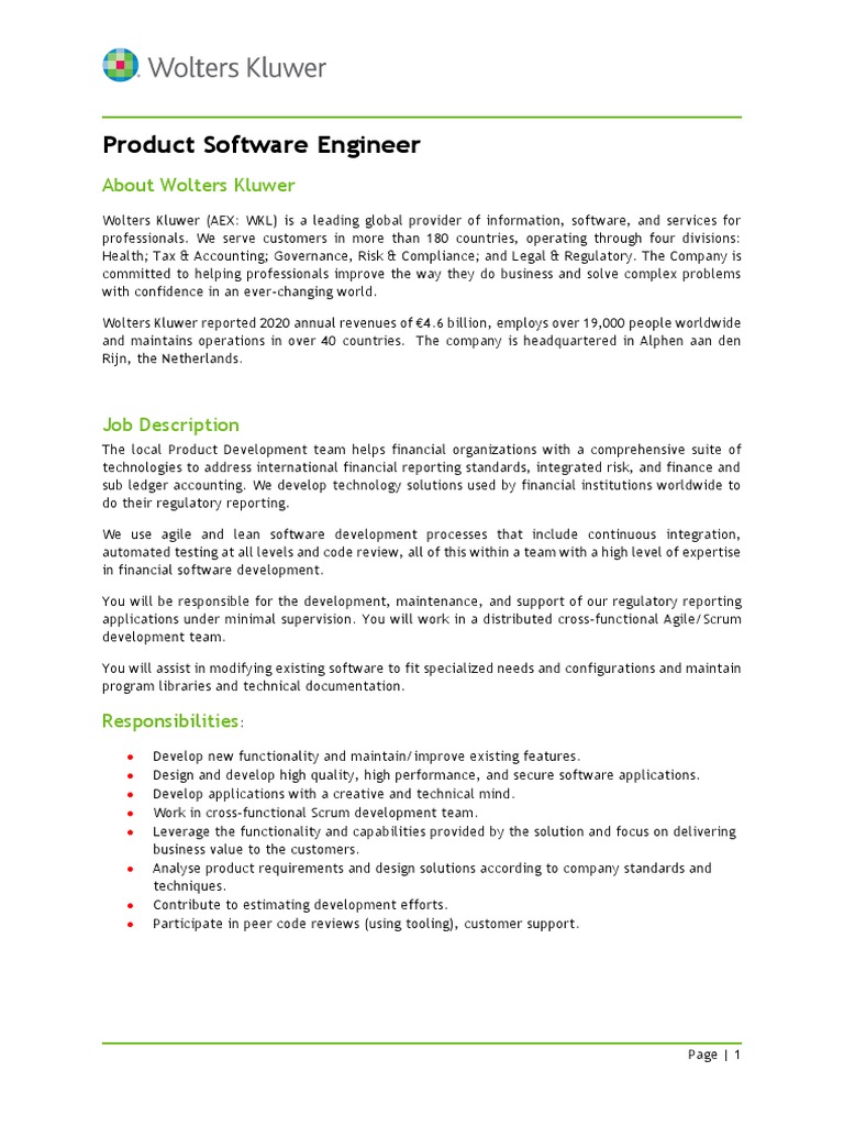 JD - Product Software Engineer | PDF | Business | Computing