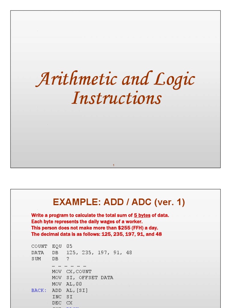 Assembly Arithmetic & Logic Examples | PDF | Binary Coded Decimal ...
