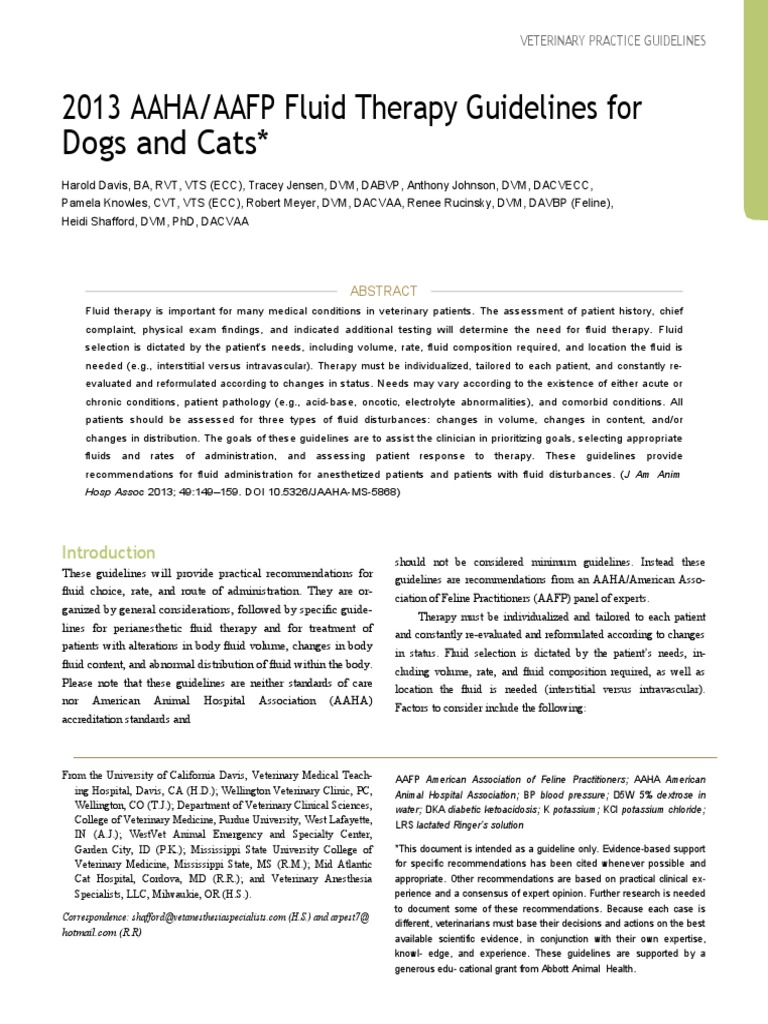 2013 AAHA/AAFP Fluid Therapy Guidelines For Dogs and Cats | PDF ...