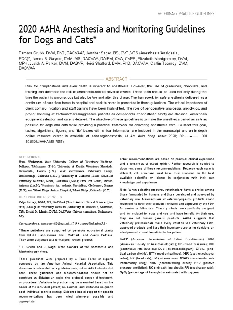 2020 AAHA Anesthesia and Monitoring Guidelines For Dogs and Cats | PDF ... 2020 AAHA Anesthesia and Monitoring Guidelines For Dogs and Cats | PDF ...