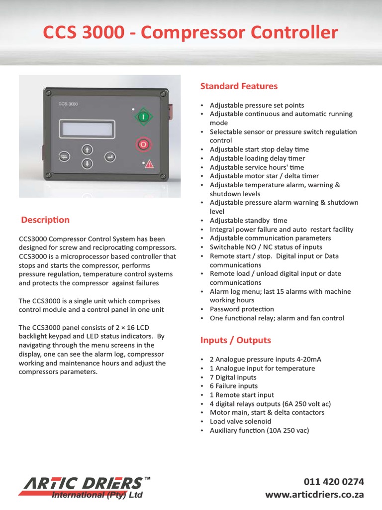CCS 3000 Compressor Controller Manual | PDF | Relay | Electricity