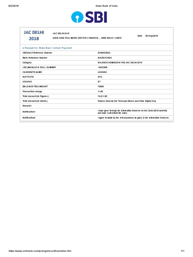 E-Receipt For State Bank Collect Payment | PDF