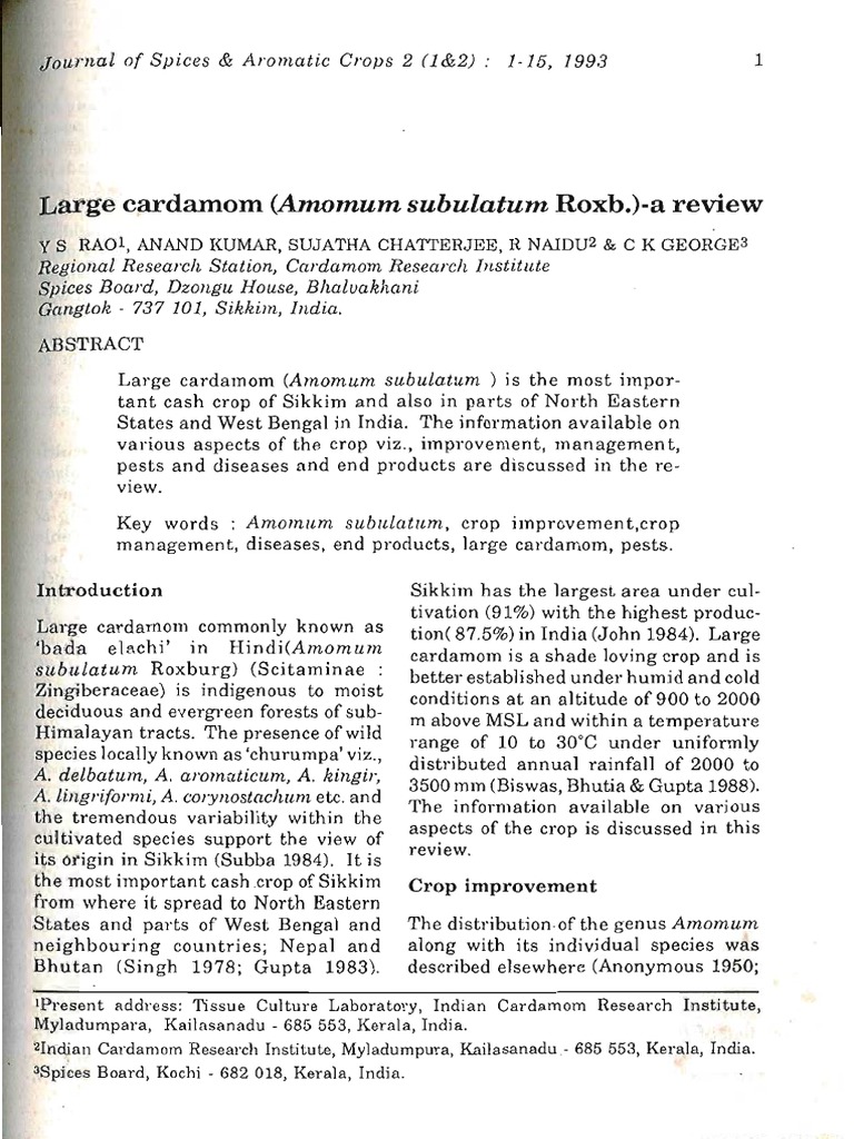 Large Cardamom (Amomum Roxb.) - A Review: Subulatum | PDF | Plants | Botany