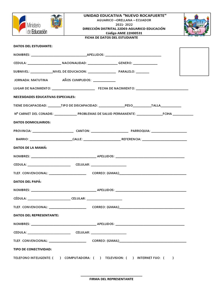 FICHA DEL ESTUDIANTE 2020 - 2021 Imprimir | PDF