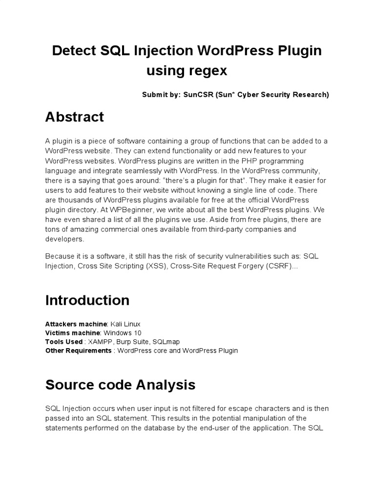 Detecting SQL Injection Vulnerabilities in WordPress Plugins Using ...