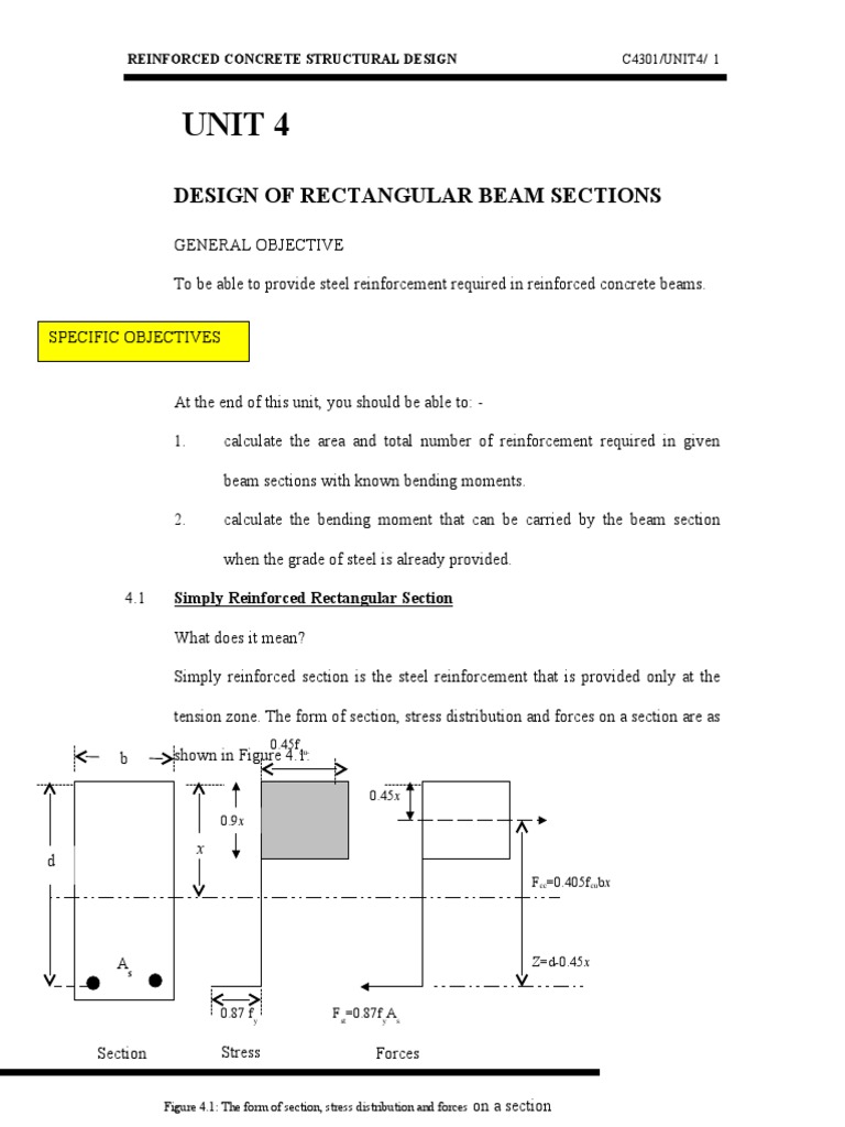 Unit 4: Design of Rectangular Beam Sections | PDF | Bending | Beam ...
