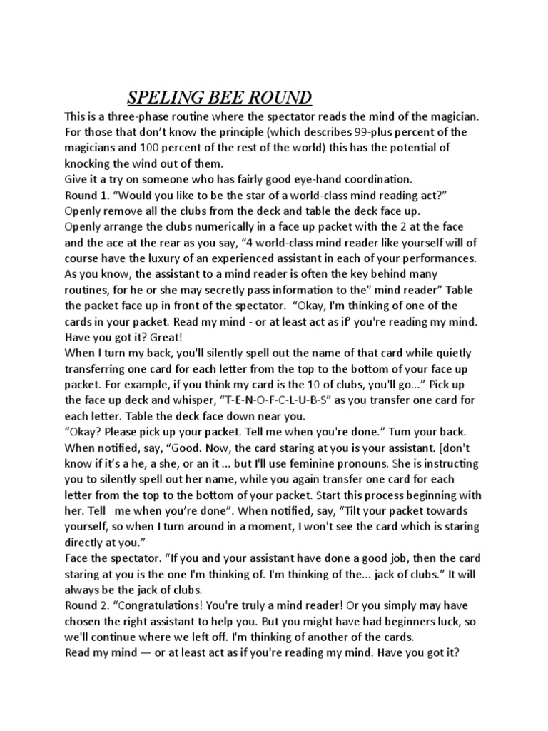 Spelling Bee Round Self Working Card Magic Series # 1 Effect # 1 | PDF ...