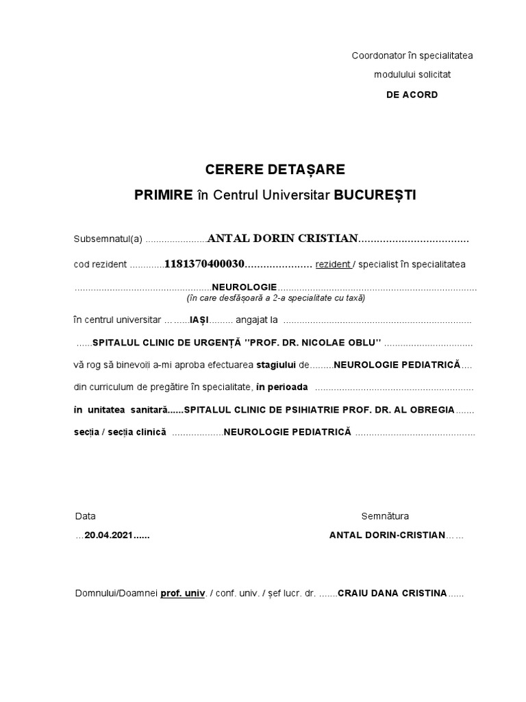 Cerere Detasare Primire | PDF