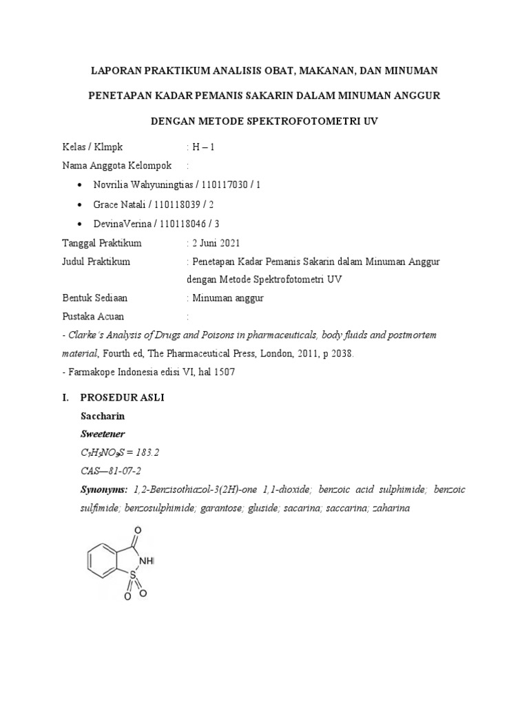 Spektrofotometri UV Pemanis Sakarin | PDF