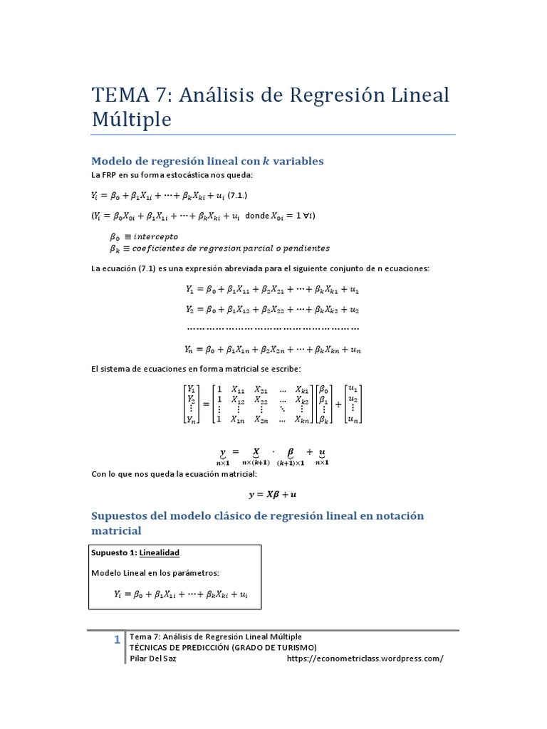 Tema 7 Tecnicas Analisis de Regresion Lineal Multiple | Descargar gratis PDF | Mínimos cuadrados ...