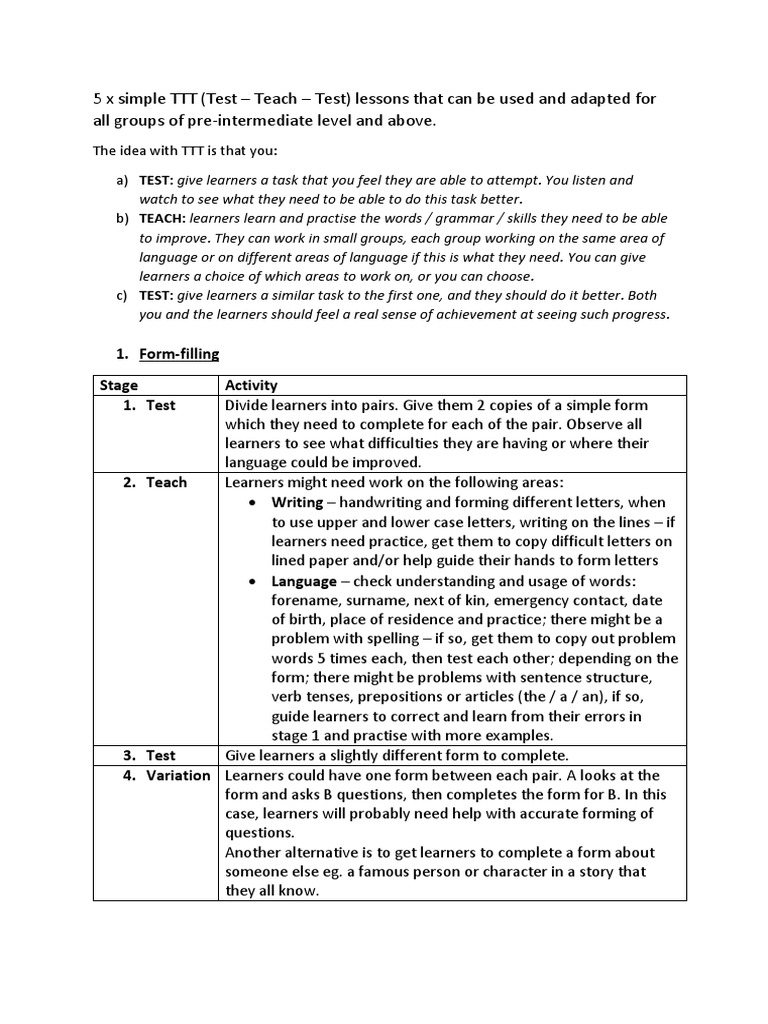 TTT Lesson Plans for Language Teaching | PDF | Learning | Vocabulary