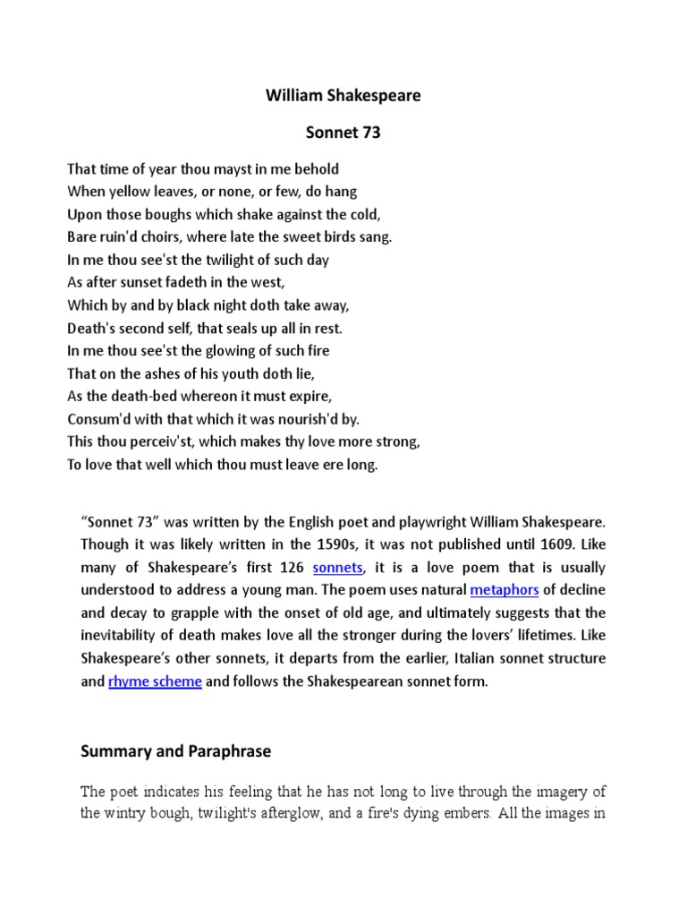 William Shakespeare Sonnet 73 Pdf Poetic Form Poetry