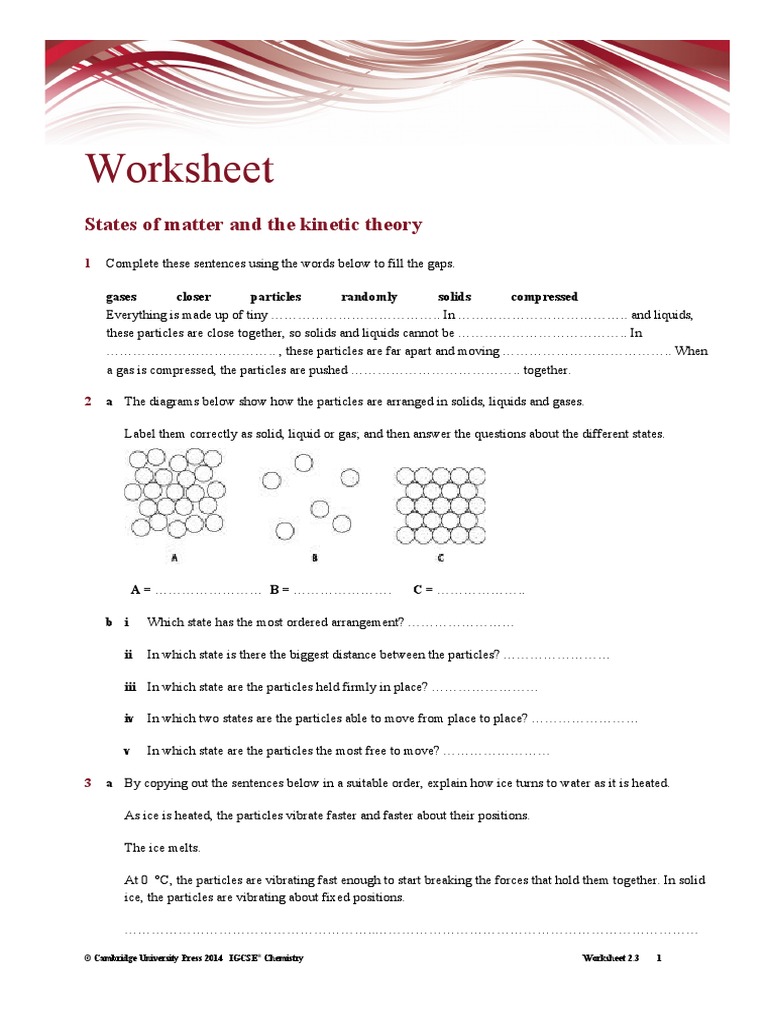 Kinetic Theory Of Matter Worksheet