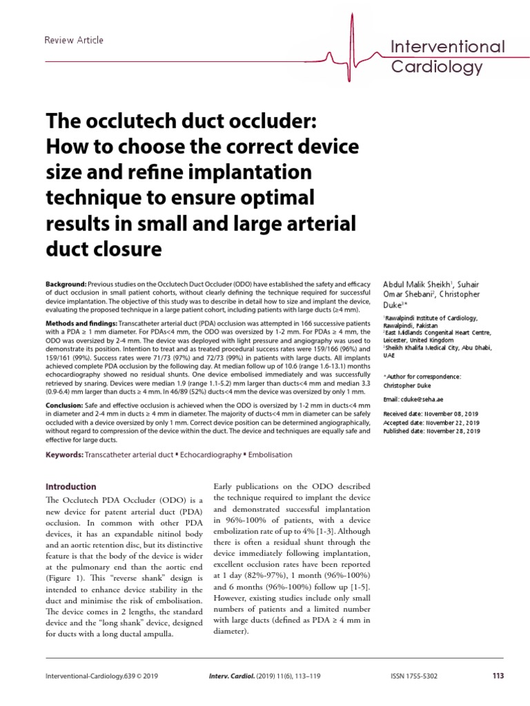The Occlutech Duct Occluder How To Choose The Correct Device Size and ...