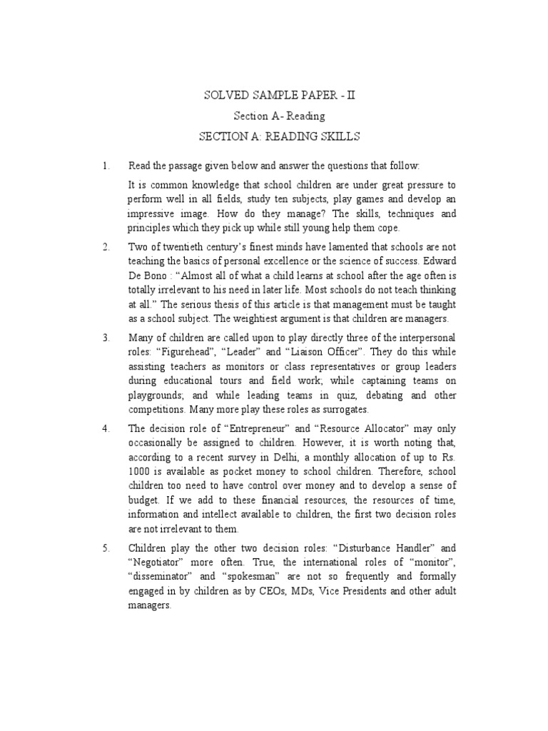 11 English Sample Paper Set-2 | PDF | Self Concept | Learning