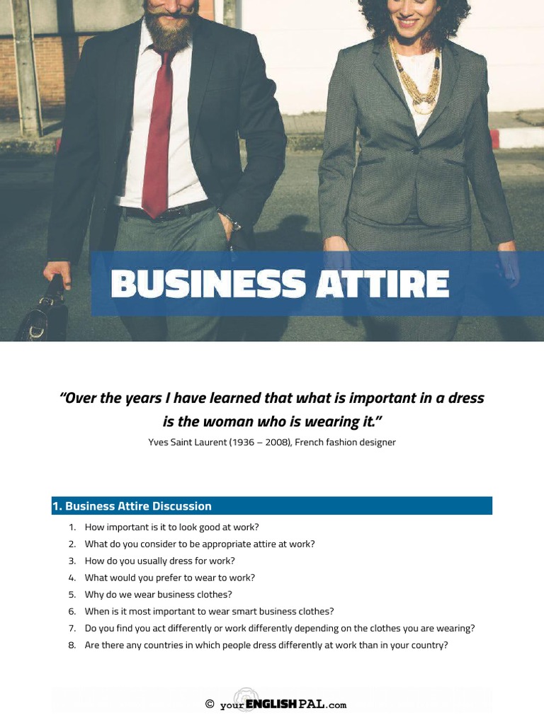 Your English Pal Business English Lesson Plan Business Attrire v1 ...