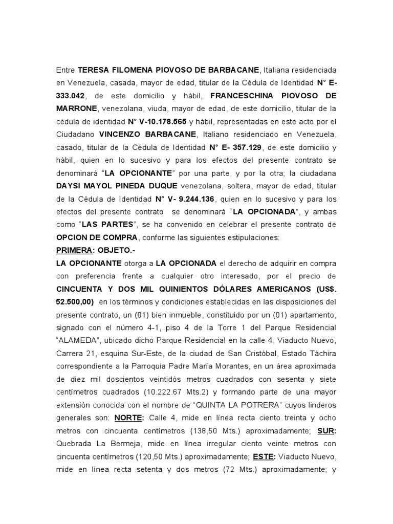Opcion Compra-Venta Apto. La Alameda San Cristobal Corregida | PDF | Arbitraje | Ley común