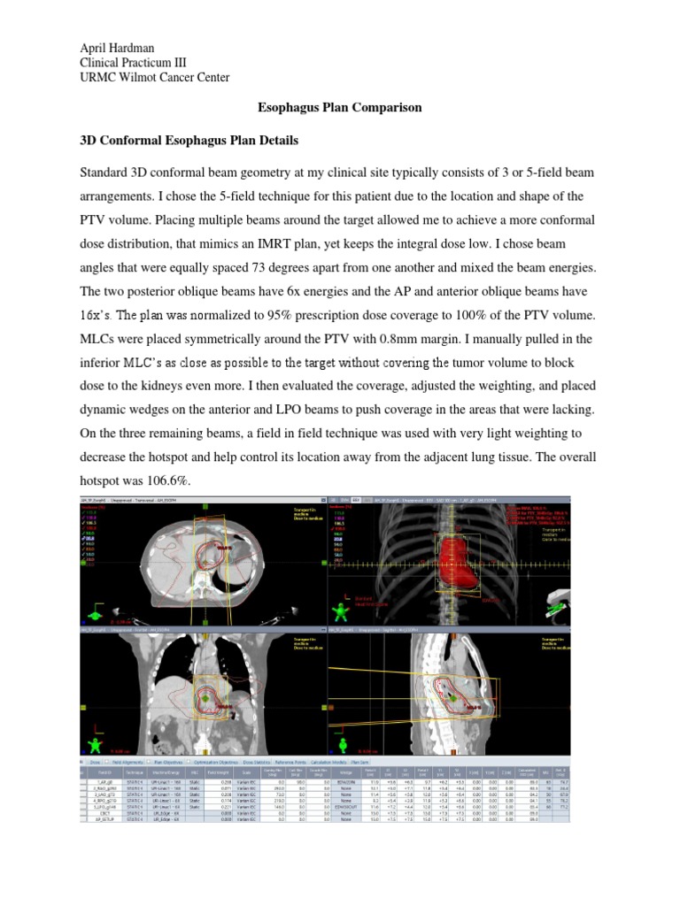 Esophagus Plan Comparison 3D Conformal Esophagus Plan Details | PDF ...