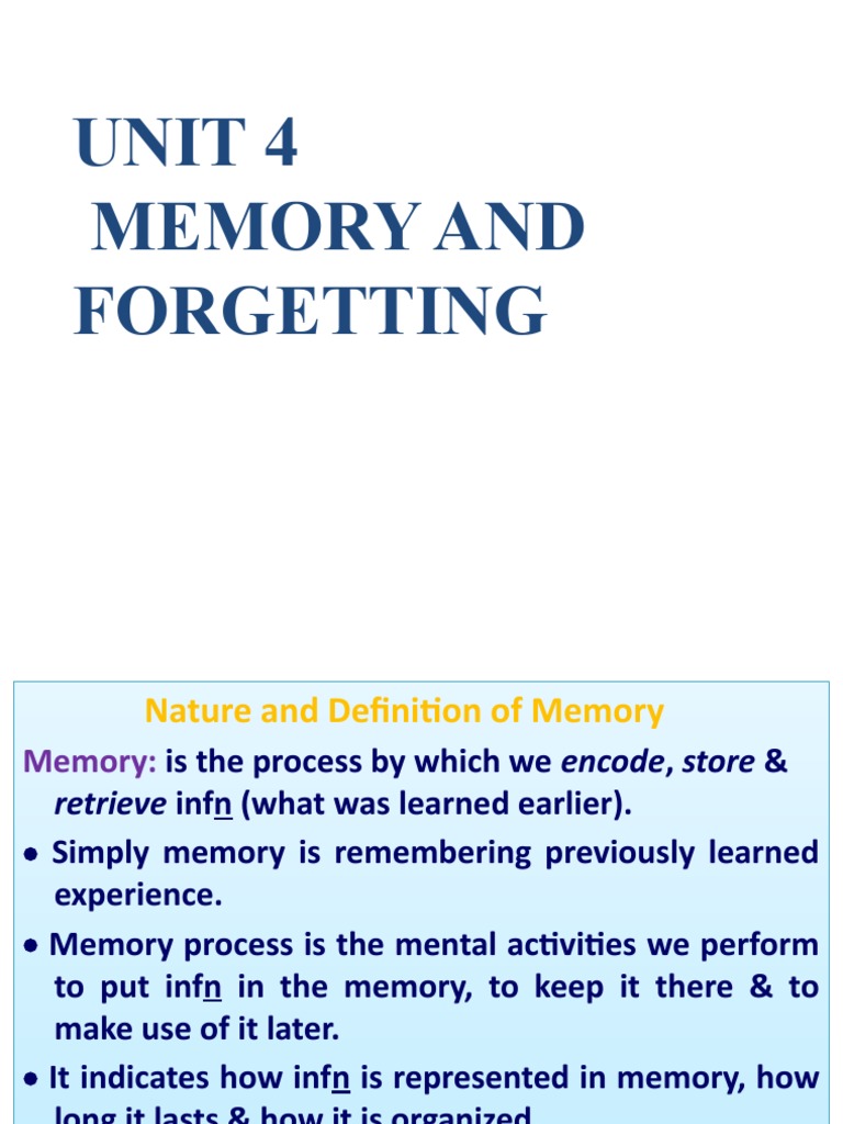 Memory and Forgetting | PDF | Memory | Recall (Memory)