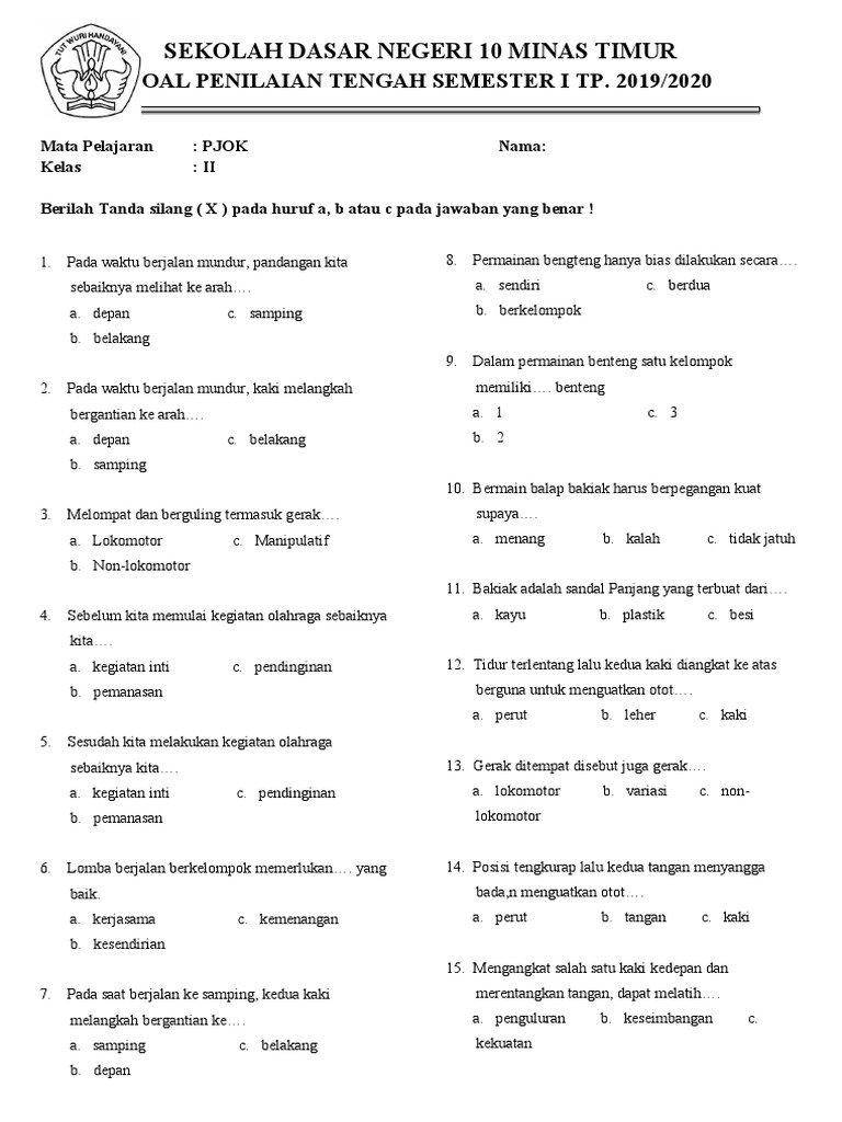 Soal PTS PJOK Kls 2 | PDF