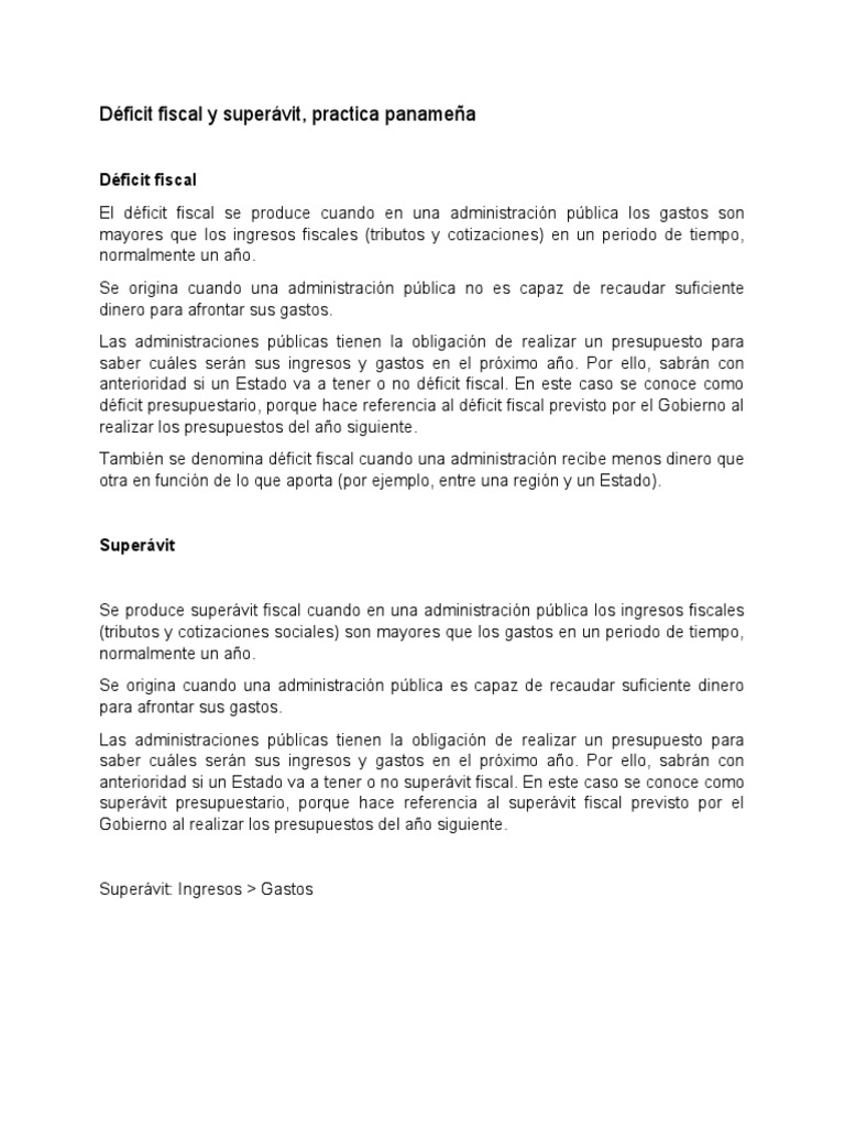 Déficit Fiscal y Superávit | PDF | Balance presupuestario del gobierno ...