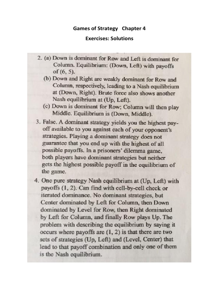Games of Strategy (Chapt.4) - Exercise Solutions | PDF