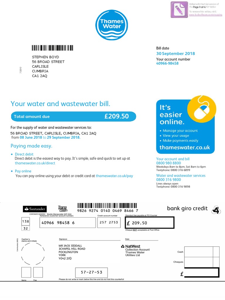 Your Water and Wastewater Bill.: 30 September 2018 | PDF | Cheque ...