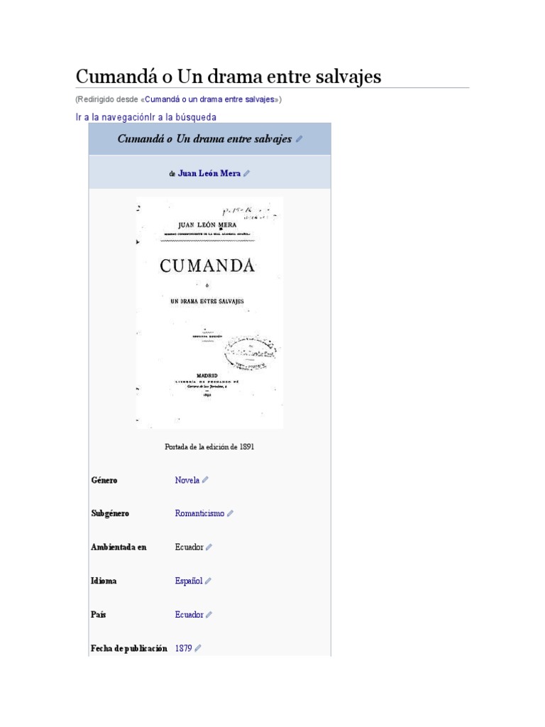Cumandá o Un Drama Entre Salvajes Rocio | PDF