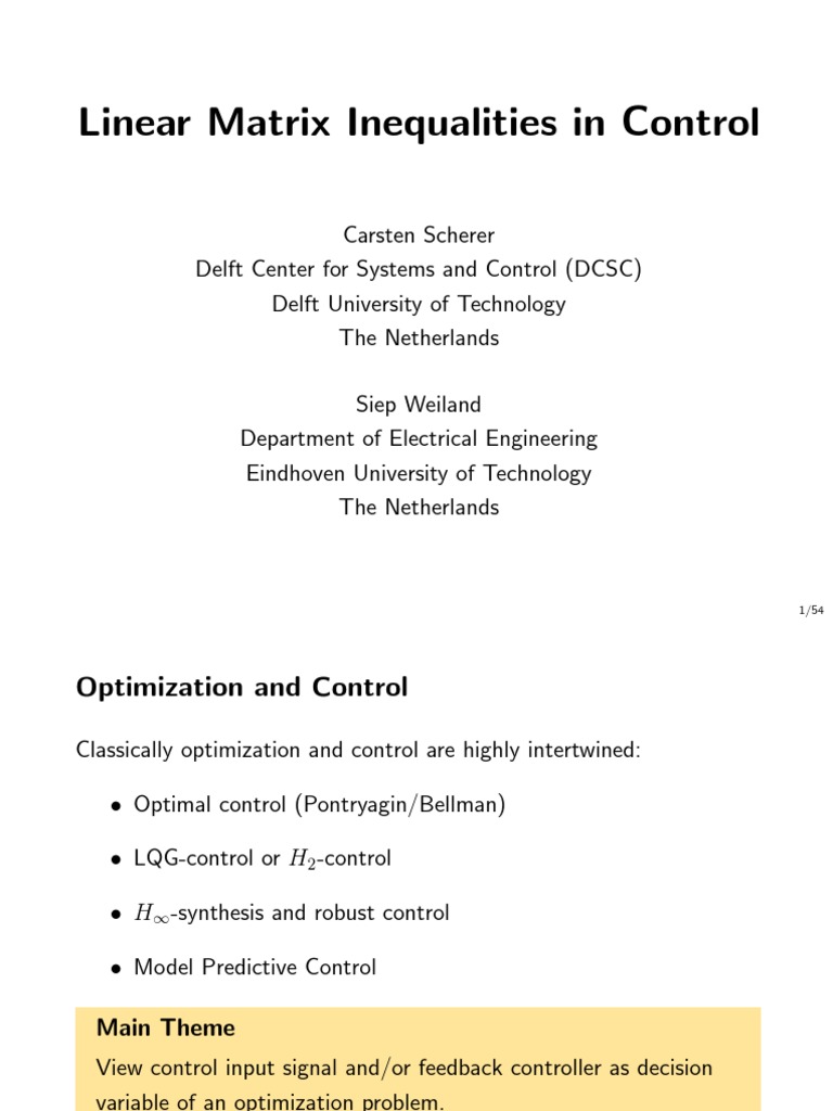 Linear Matrix Inequalities in Control | PDF | Mathematical Optimization | Linear Programming