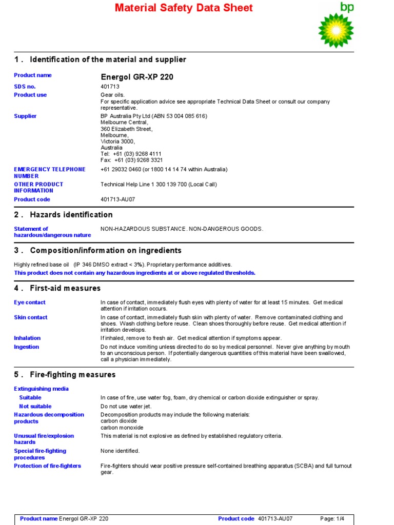 ENERGOL GR-XP 200 msds 영문 | PDF | Dangerous Goods | Viscosity