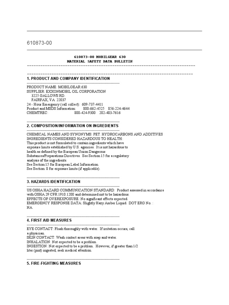 Mobilgear 630 MSDS 영문 | PDF | Hazardous Waste | Toxicity
