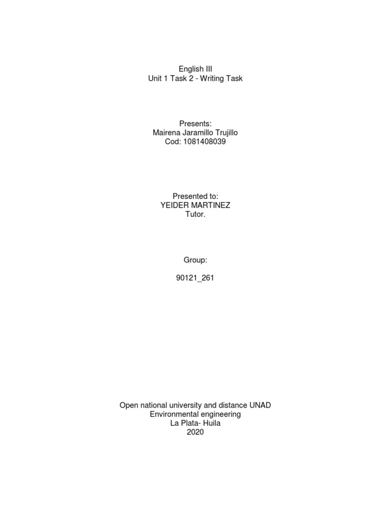 Unit 1 - Task 2 - Writing Task | PDF