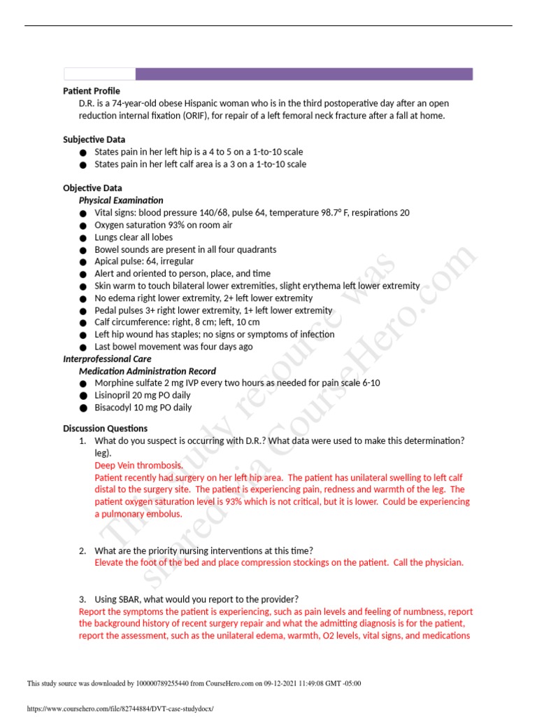 DVT Case Study | PDF | Clinical Medicine | Medical Specialties