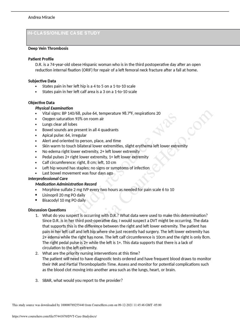 DVT Case Study | PDF | Thrombosis | Medicine