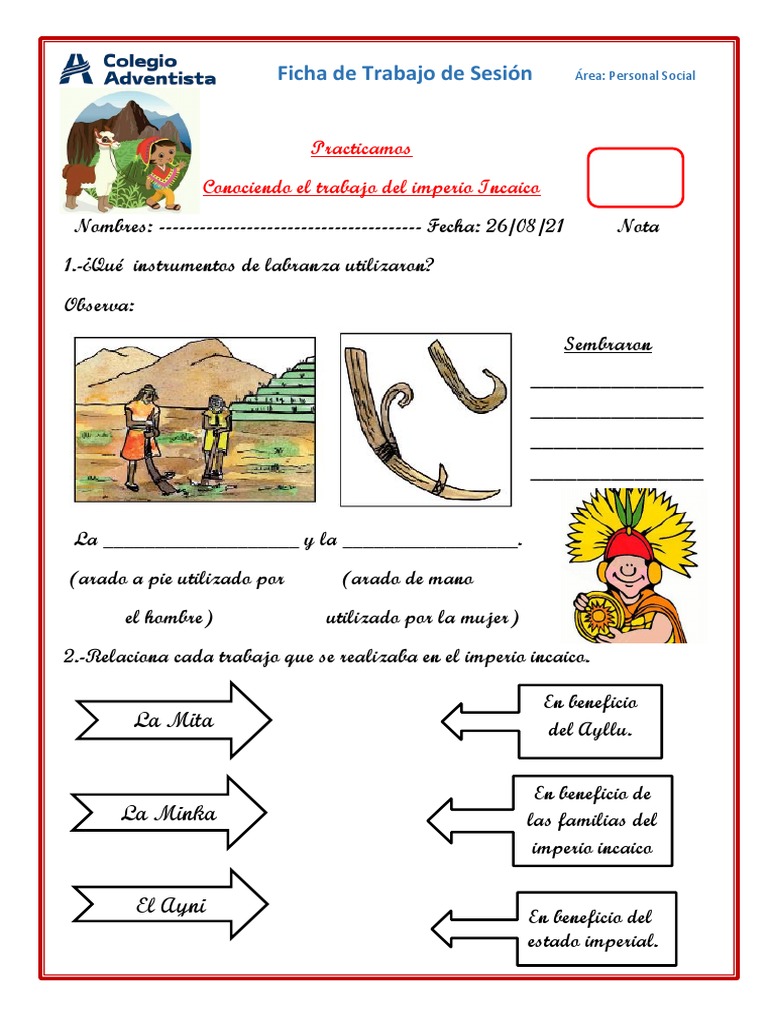 Ficha Conociendo El Trabajo Del Imperio Incaico. | PDF