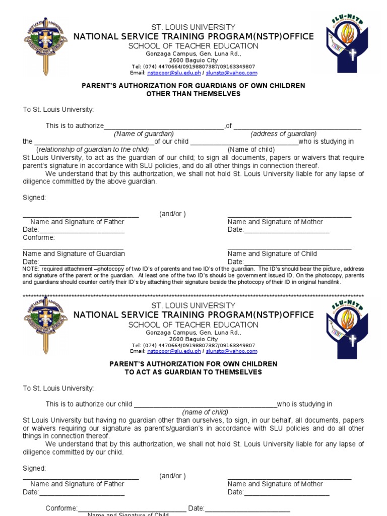 Parents Orguardians Authorization Form For NSTP 1&2 Summer 2011 | PDF | Parent | Relationships