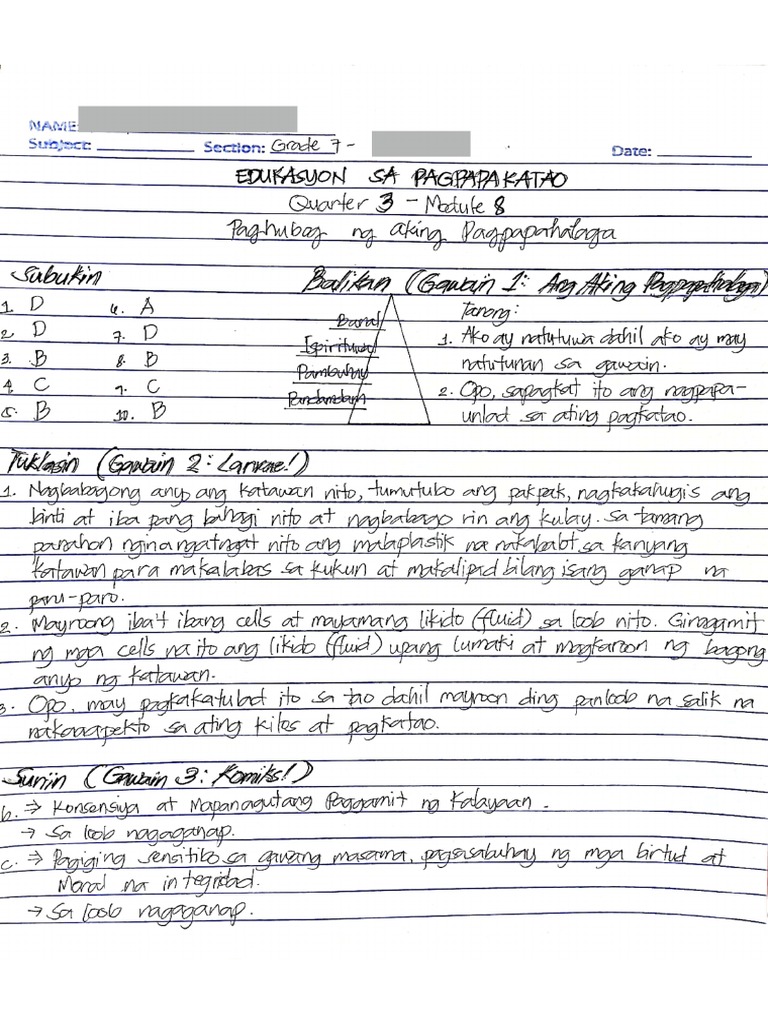 Grade 7 ESP Q3-M8 Answers | PDF