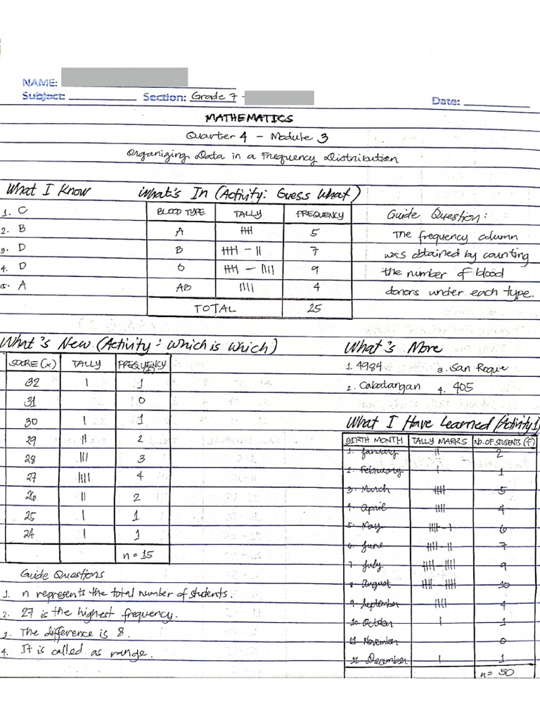 Grade 7 MATH Q4-M3 Answers | PDF